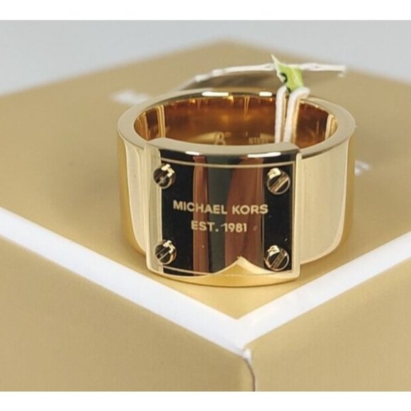 Michael Kors | Jewelry | Michael Kors Ring Logo Gold Wide Band Plated ...